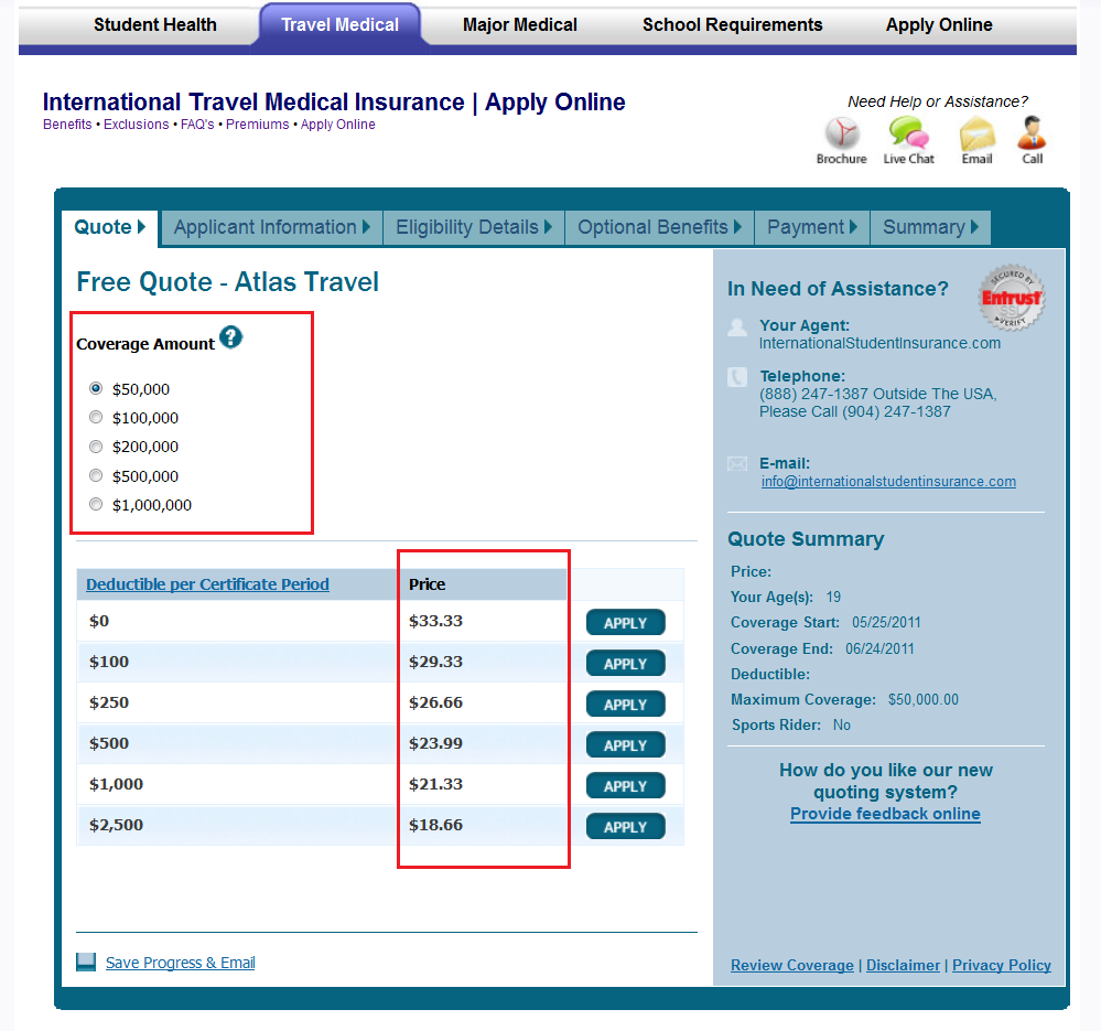 New Atlas International Travel Medical Insurance Online Application